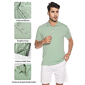 ATFORNA Men's Golf Polo Shirt Slim fit Moisture Athletic T-Shirts Casual Business Blouses Summer Tops Green