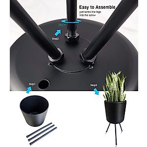 magarz Mid-Century Metal Flowerpot with Stands, Black Stylish Modern Floor-Standing Flowerpot,Suitable for Orchid, Aloe Indoor Outdoor Decoration 8.5'' Wide 18'' high