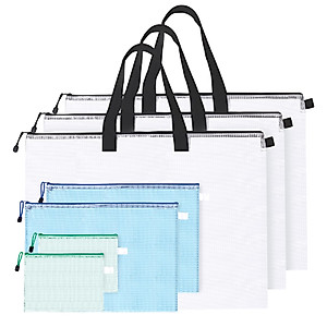 Swpeet 7Pcs 3 Sizes A3 A5 19 x 25 Inch Storage Bag Art Portfolio Bags with Zipper and Handle Assortment Kit, Mesh Folder Organizers Art Portfolio Bags Posters Storage BagTransparent Bag