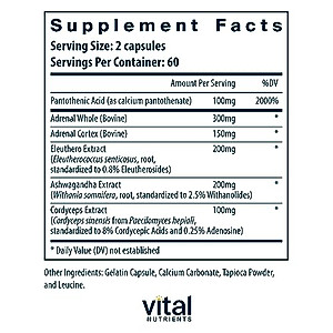 Vital Nutrients Adrenal Support | Adrenal Support Supplements for Gland Function and Cortisol Management | Supports Energy and Stress Levels | Gluten, Dairy, Soy Free | 120 Capsules