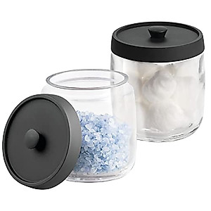 mDesign Small Apothecary Organizer Canister Jars - Glass Containers with Plastic Lid for Bathroom, Organization Holder for Vanity, Counter, Malloy Collection - 2 Pack - Clear/Matte Black
