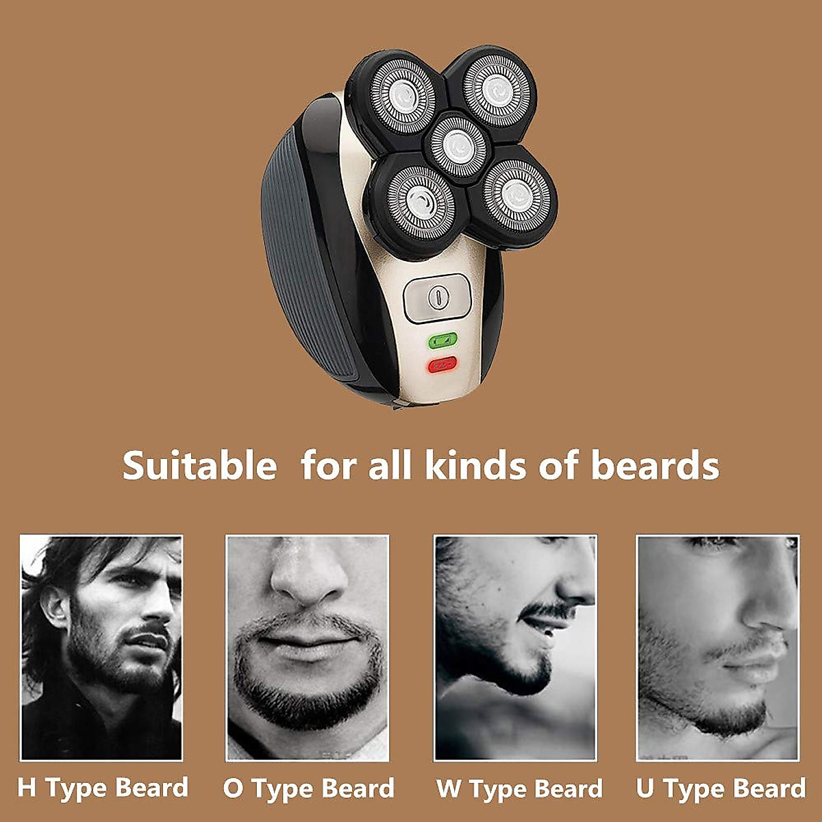 Electric Razor for Men & Grooming Kit, 5 in 1 Bald Head Rotary Razor LED Waterproof USB Rechargeable Cordless Electric Shavers with Clippers Nose Hair Beard Trimmer Facial Cleaning Brush