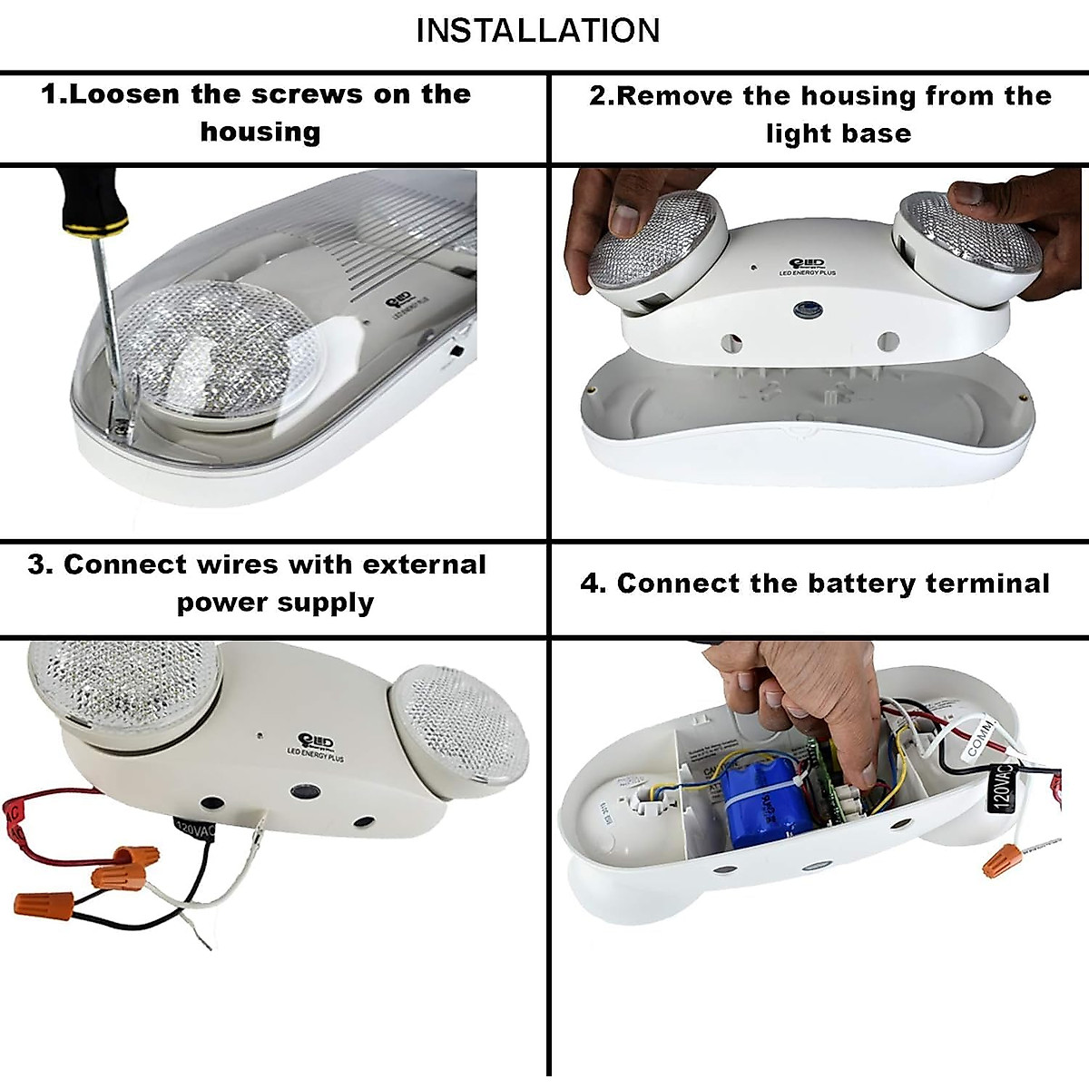 Outdoor Rated High Output White LED Emergency Light (Bug Eyes) with Battery Backup, Wet Location Listed, 90-Minute Minimum Capacity, 120V-277V (2 Pack)