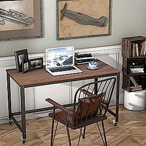 ZHUHW Rolling Computer Desk Metal Frame Computer Laptop Desk Wooden Top Study Workstation