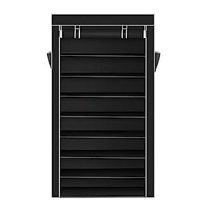 Wekity 10 Tiers Shoe Rack with Dustproof Cover Closet Shoe Storage Cabinet Organizer (Black)