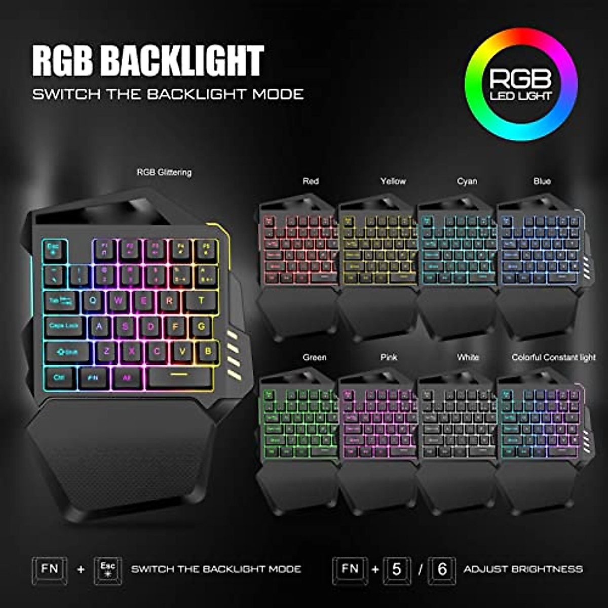 One Handed Gaming Keyboard, RGB Backlit 35 Keys Portable Mini Gaming Keypad with 2.4G Receiver Plug and Play Mechanical Gaming Keyboard for PC Gamer