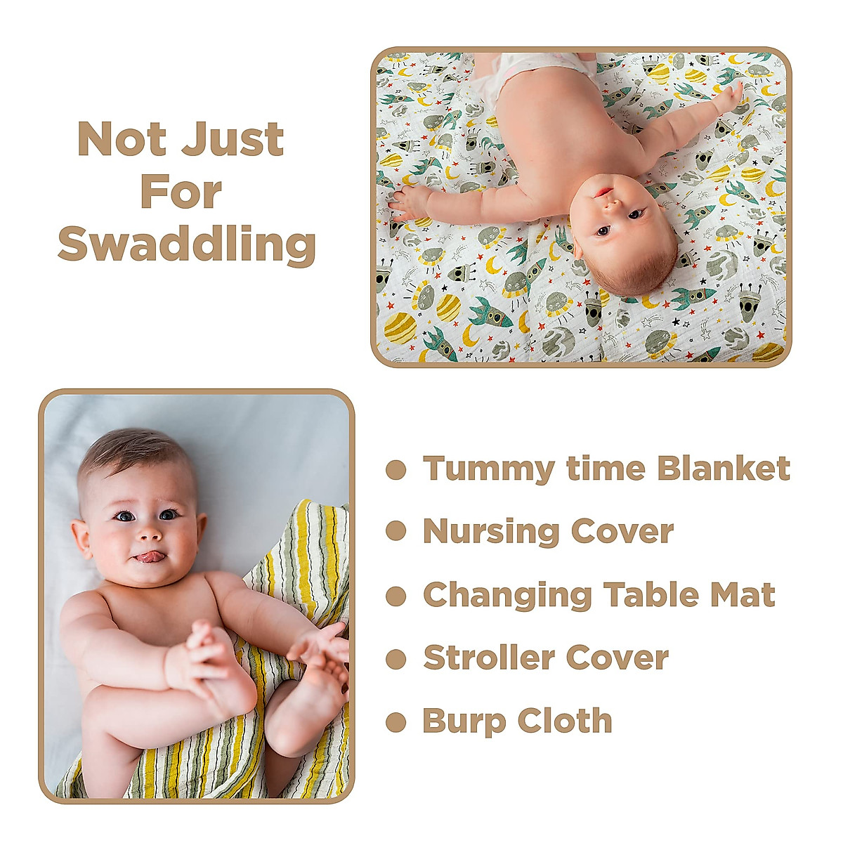 Muslin Swaddle Blankets Babies, Very Soft and Breathable Essential Receiving wrap, Ideal Newborn swaddling Set, Best Shower Gift, 47 X 47 inches (Gimme Some Space (4 Pack))