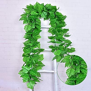 2 Packs Fake Vines Artificial Greenery Hanging Garlands, Fake Leaves Green Plants for Room Home Garden Party Fence Office Wedding Window Wall Decor Green 5M