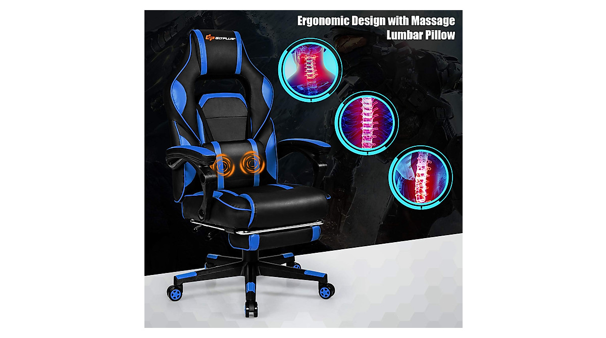 Goplus Gaming Chair with Massage & Adjustable Backrest