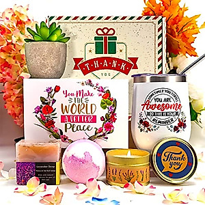 Thank You Gifts for Women, Relaxation Gifts for Women,Birthday Christmas Gifts for Friends, Gifts for Her Girlfriend Sister Mom Unique Gifts Box Wine Tumbler Scented Candle