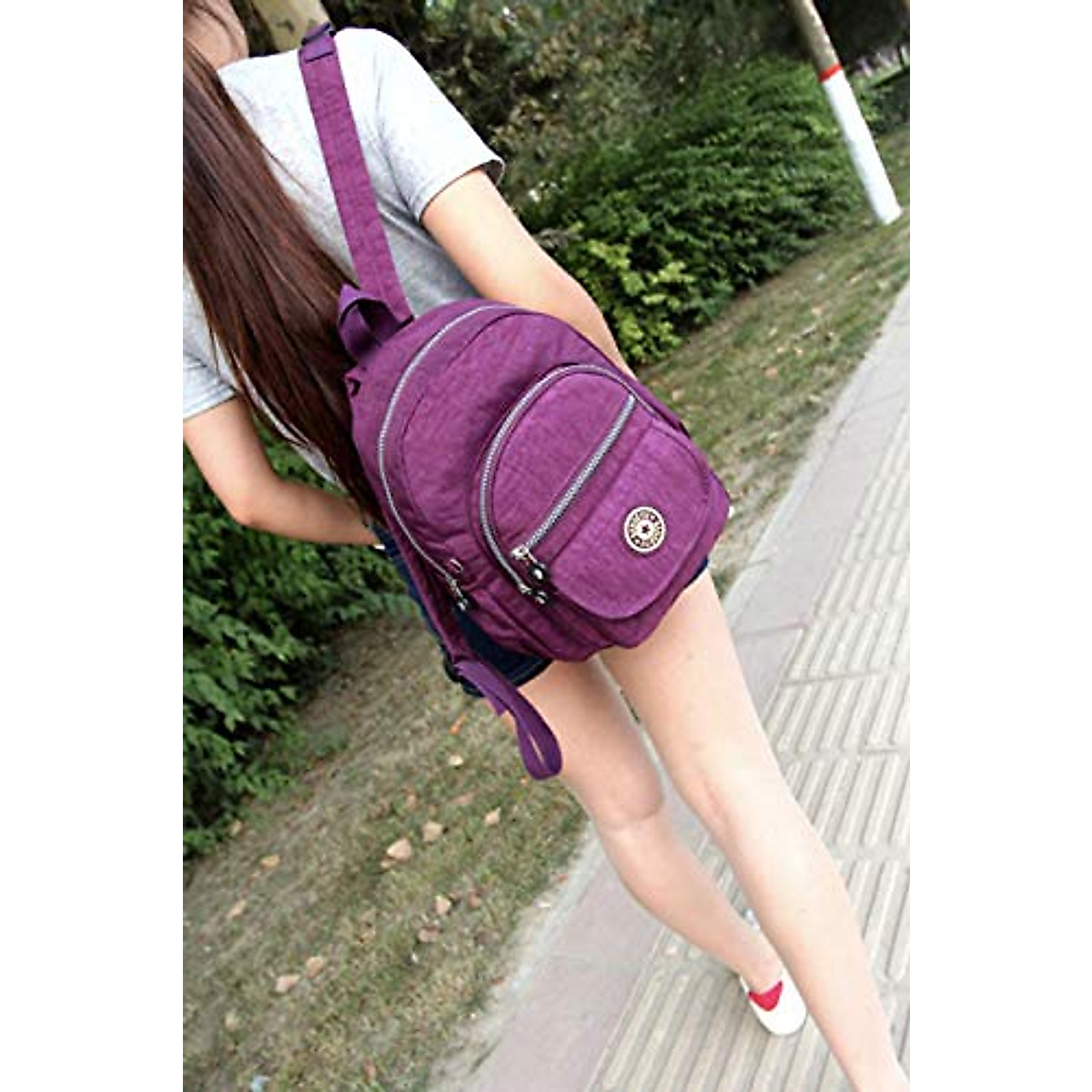 Waterproof Mini Backpack Women Purse Nylon Shoulder Rucksack Small Travel Bag (Purple)