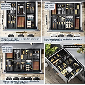 HongzyFirm Aluminum Alloy Kitchen Drawer Utensil Organizer Expandable Large Capacity Kitchen Tool Organizer and Cutlery Tray (2.36 x 5.90 x 18.11 INCH)