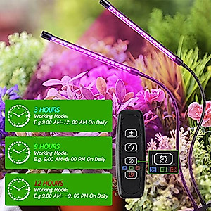 Grow Lights for Indoor Plants, Small Led Grow Light for Indoor Plants with Red Blue Full Spectrum, 2-Head Gooseneck Clip on Plant Grow lamp with 3 Modes & 10-Level Dimmable & 3/9/12H On/Off Timer