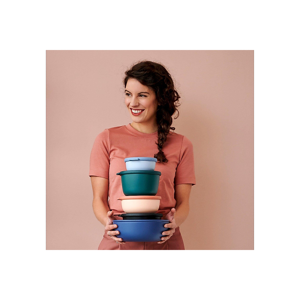 Mepal – Multi Bowl Cirqula 3-Piece Set – Food Storage Container with Lid - Suitable as Airtight Storage Box for Fridge & Freezer, Microwave Container & Servable Dish - 500, 1000, 2000ml - Nordic Sage