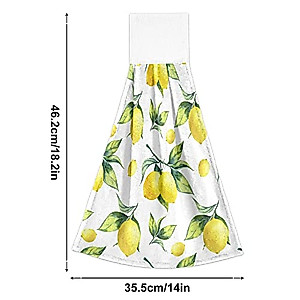 KOCOART Lemon Yellow Kitchen Towels Bathroom Hand Towel Hanging Tie Towel with Loop 2PCS Soft Absorbent Dish Cloth Fingertip Towel for Oven Stove Handle Tabletop