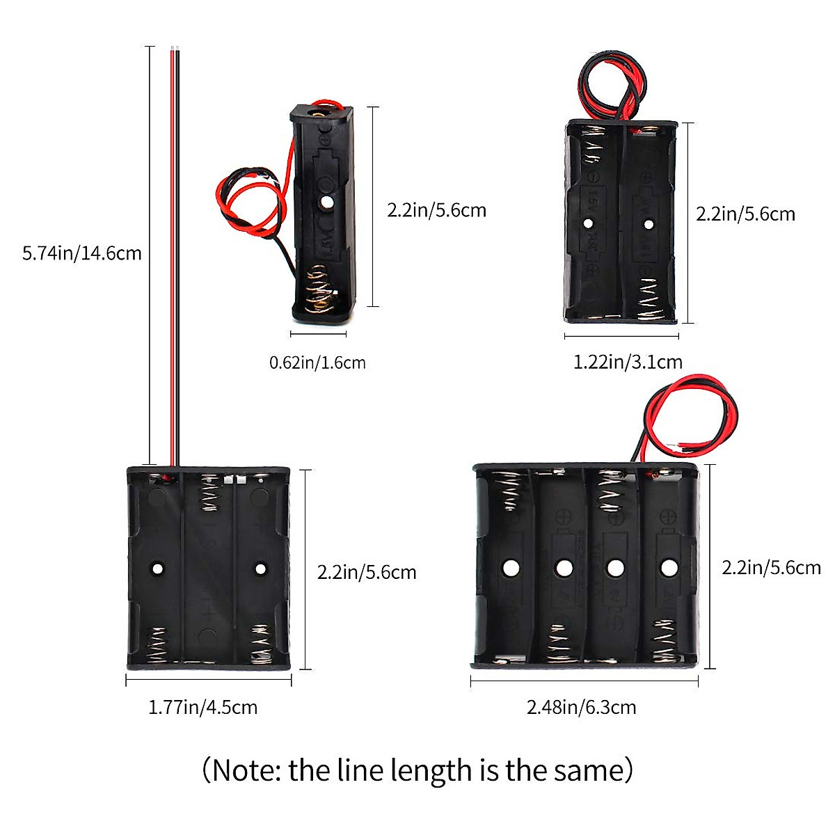 AA Battery Holder Bundle Case Back Cover Connector Storage Box with Cord Bare Leads Wire AA 1.5V Battery Holder, 2pcs Single, 2pcs 2 Slots,2pcs 3 Slots, 2pcs 4 Slots 6 Volt Spring Clip,(8-Pack).