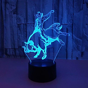 JruF Night Light for Kids 3D Night Light Bedside Lamp with Remote Control Changing Xmas Halloween Birthday Gift for Child Baby Girl,Horse Race and Cowboy
