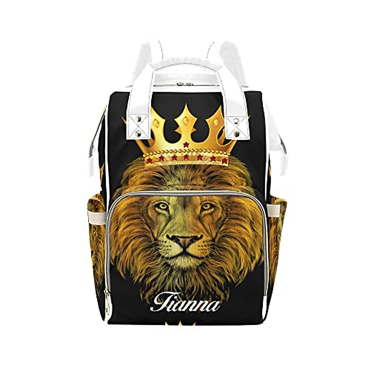 XOZOTY Golden Hat Lion King Diaper Bags with Name Waterproof Mummy Backpack Nappy Nursing Baby Bags Gifts Tote Bag for Women
