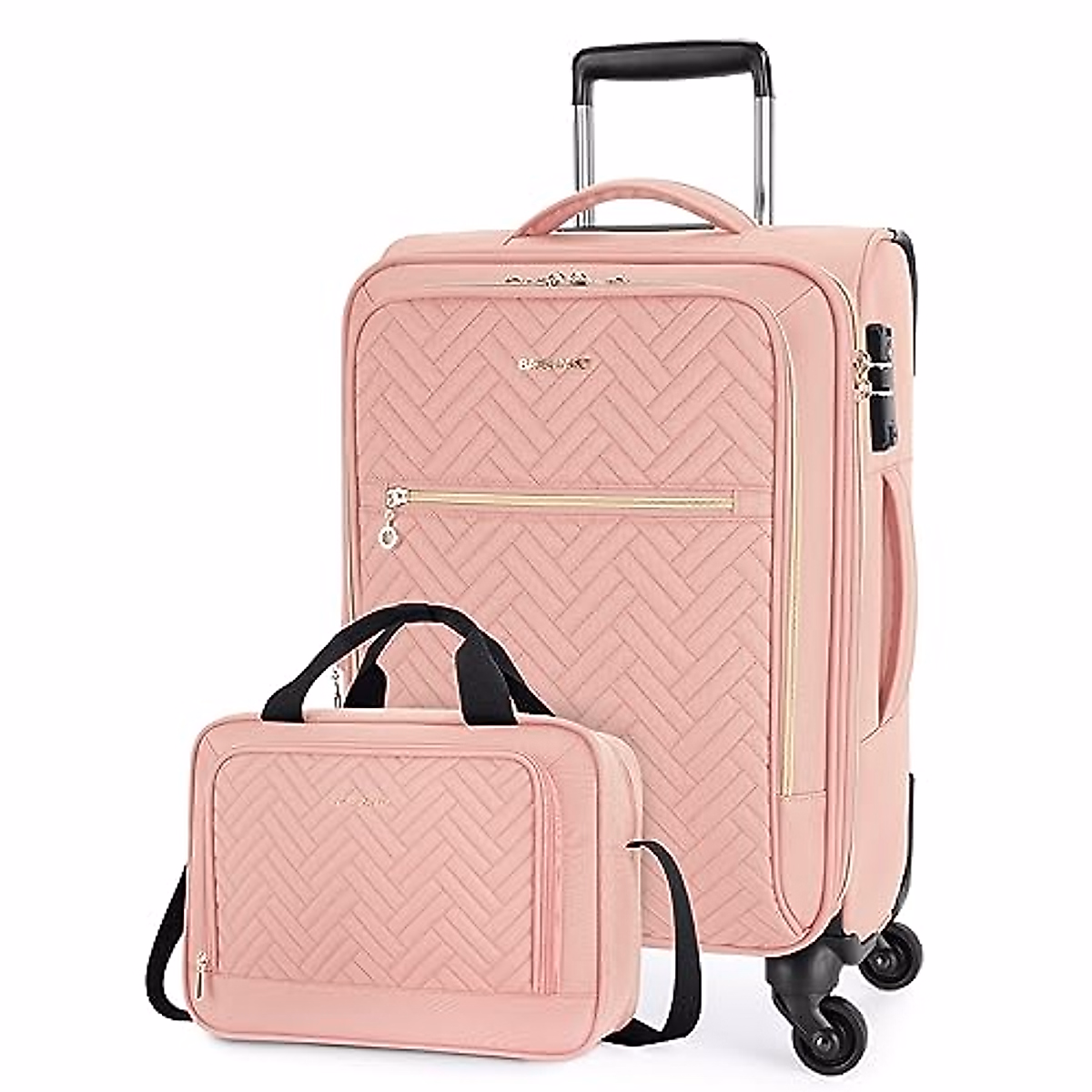 BAGSMART Carry On Luggage 20 Inch, Expandable Suitcase, 2 Piece Luggage Sets Luggage Airline Approved Rolling Softside Lightweight Suitcases with Front Pocket for Women Men, Carry-On Pink