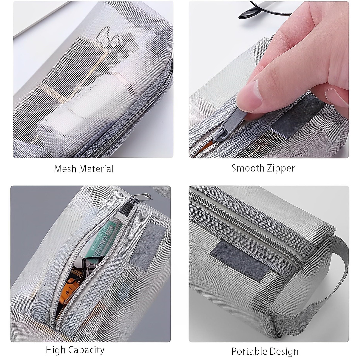 Finyoffiy 3pcs Portable Square Mesh Storage Bag,Zippered Mesh Cosmetic Bag,Small Square Mesh Coin Purse Travel Storage Carry Pouch (3pcs)