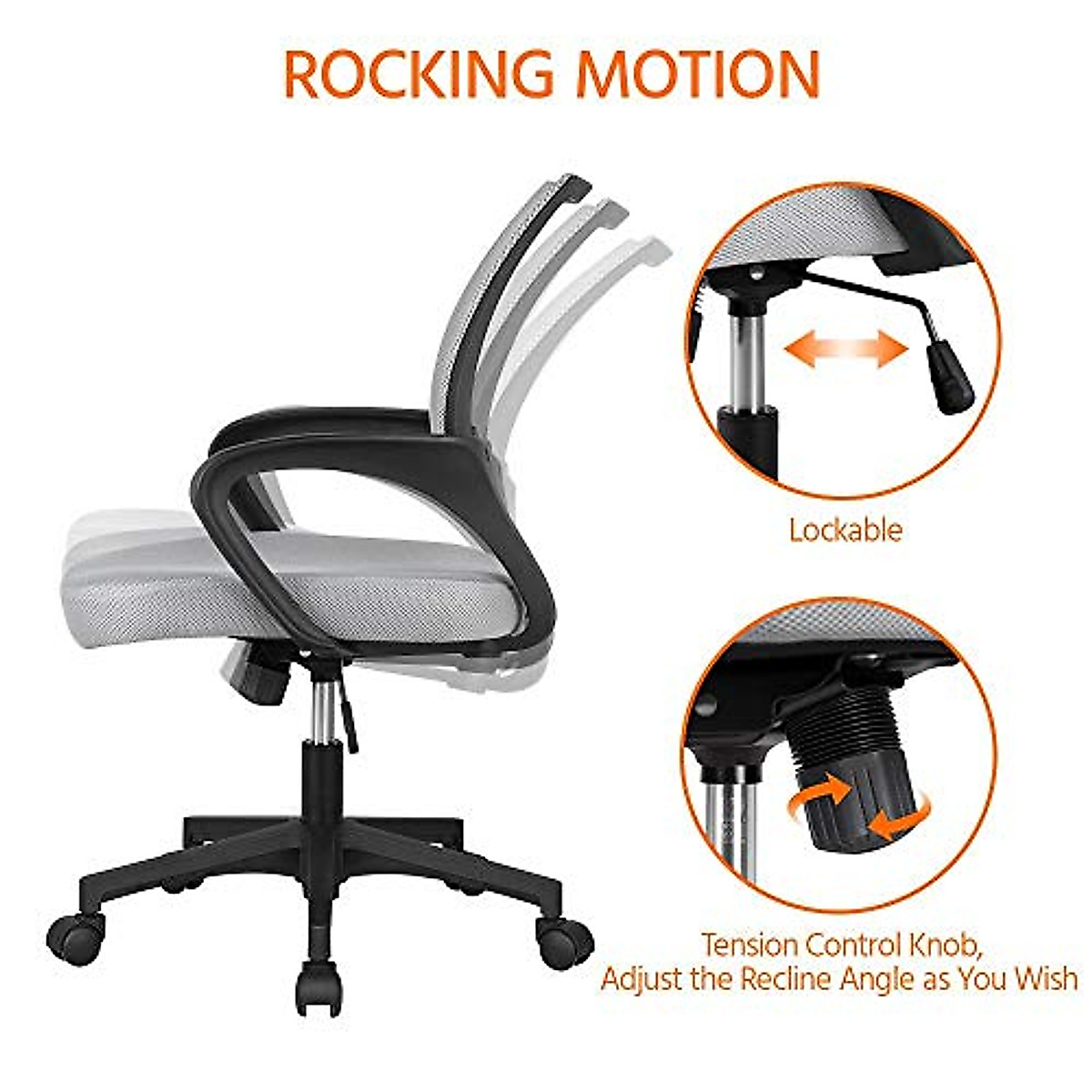 Yaheetech Office Desk Chair with Lumbar Support Armrest Executive Rolling Swivel Adjustable Mid Back Task Ergonomic Mesh Computer Chairfor Women Adults, Grey