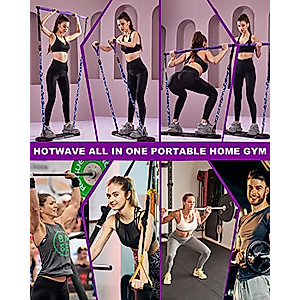HOTWAVE Portable Home Gym with 16 Fitness Accessories,Pushups Board with Resistance Band,Ab Roller for Abs Workout,Pilates Bar Kit,All-in-One Exercise System for Man and Women