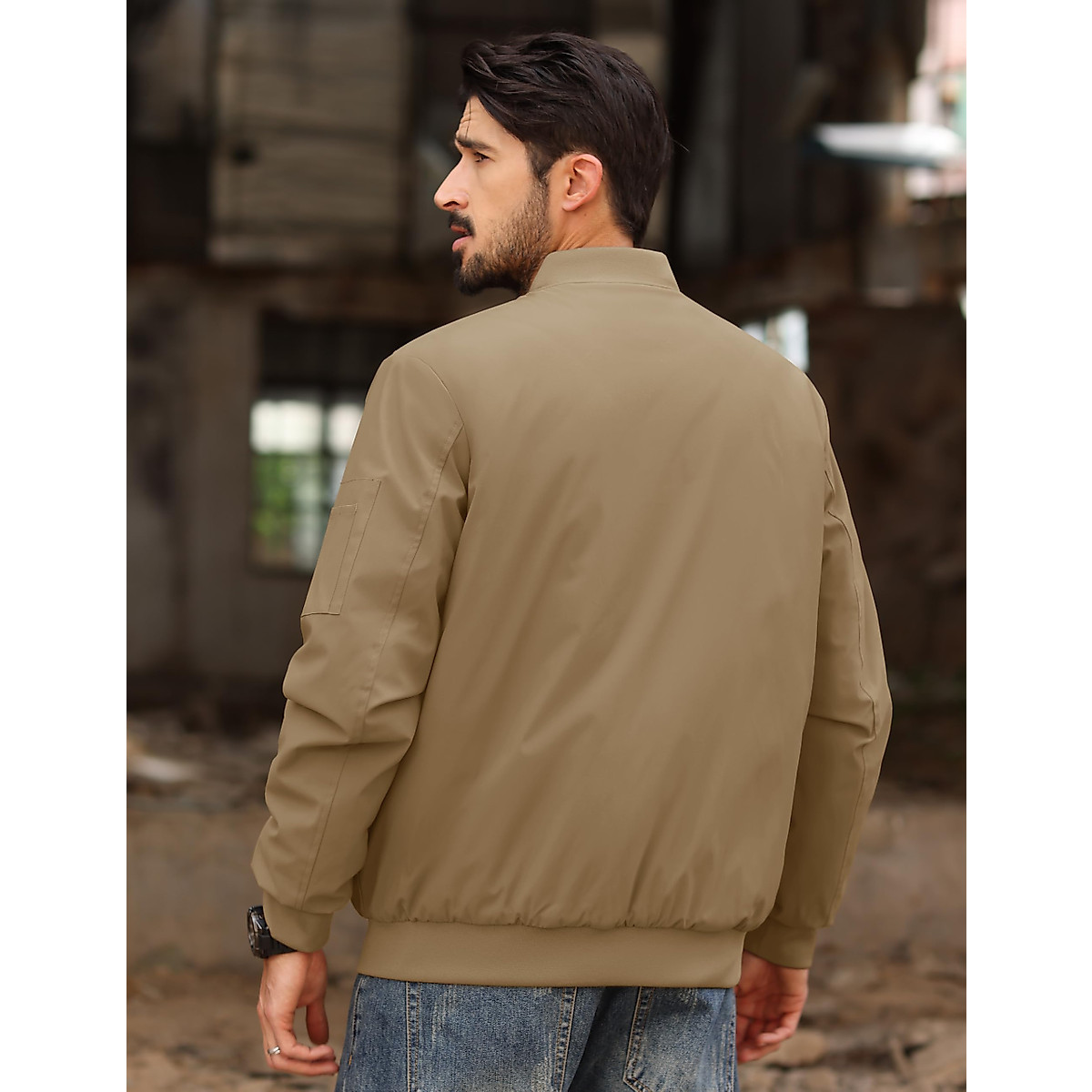 MAGCOMSEN Mens Bomber Jacket Fall Quilted Lining Lined Warm Jacket Full Zip Work Jackets Winter Casual Jacket Khaki XL