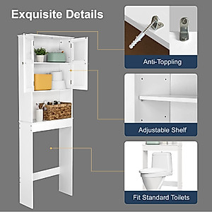 FCH Bathroom Shelf Over Toilet Storage Space Saver Bathroom Cabinet Organization Wood Storage Cabinet White Finish 23 1/4"(L) x 8 11/16"(W) x 66 15/16"(H)