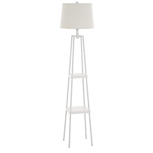 Catalina Lighting Modern Metal Etagere Floor Lamp with Shelves and Linen Shade, 58", Classic White
