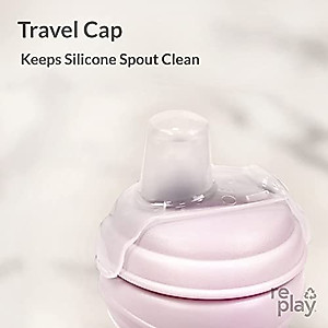 Re-Play 8oz Transition Sippy Cups for Baby Toddler, Medical Grade Silicone Soft Spout & Travel Lid, Easy to Hold Hourglass Shape, Made in USA from Recycled Milk Jugs - Ice Pink/Leaf