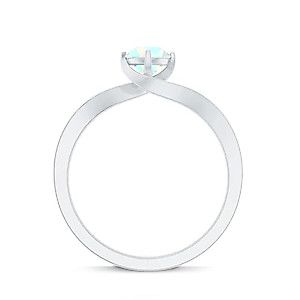 Certified 5 MM Opal Round Engagement Ring, AAA Quality, Natural Ethiopian Opal Solitaire Ring with Moissanite, 14K White Gold, Size:US 8.00