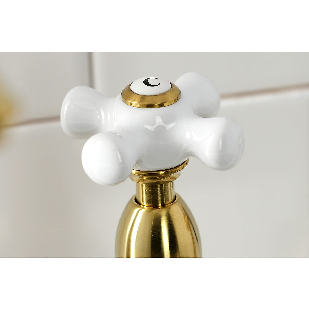Kingston Brass KS1277PXBS Heritage 8-Inch Center Kit Bridge Faucet with Brass Sprayer, Brushed Brass