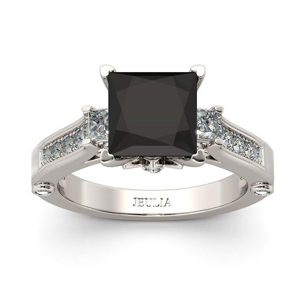Jeulia 4 Carat Classic Princess Cut Sterling Silver Ring Fashion Fancy Black Stone Promise Engagement Wedding Anniversary Ring for Women with Jewelry Box (7)
