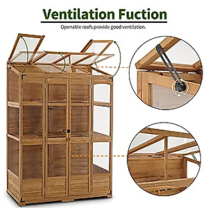 MCombo Wooden Greenhouse, Walk-in Outdoor Greenhouse with Openable Roof and Lockable Door, 0899 (Natural)
