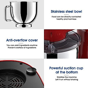 Stand Mixer, 6 IN 1 Multifunctional Electric Kitchen Mixer 660W 6 Speed with 7.4QT Stainless Steel Bowl, 1.5L Glass Jar, Meat Grinder, Dough Hook, Whisk, Beater, Sausage Kit, Food Mixer for Baking