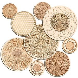 9 Pcs Boho Basket Wall Decals Round Modern Peel and Stick Wall Decals Removable Boho Wall Decal Adhesive Boho Nursery Wall Decor for Bedroom Living Room Office Wall, Just Stickers (Retro Style)