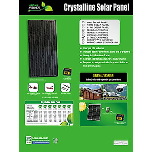 Nature Power 50215 215 Watt 12 Volt Cables and Mounting Brackets Solar Panel, Black