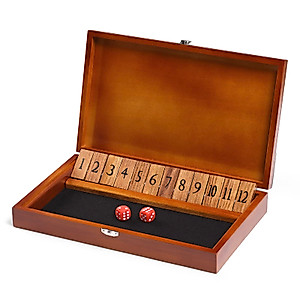 Crobyi Shut The Box Dice Game with 12 Numbers and Lid, Wooden Classic Board Game with 4 Dice, Gift Package & Shut-The-Box Rules, Close The Box Gam for Kids, Adults, Family, Classroom, Home & Pub