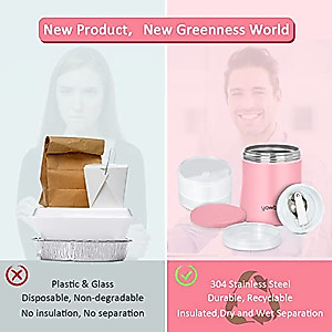 Yawbay Yogurt Container, Insulated Food Container, 2 In 1 Cereal Cup On The Go,Stainless Steel Insulated Food Jar With Spoon, 28oz Thermal Lunch Pot For Soup Yogurt Salad Breakfast Milk Fruit (pink)