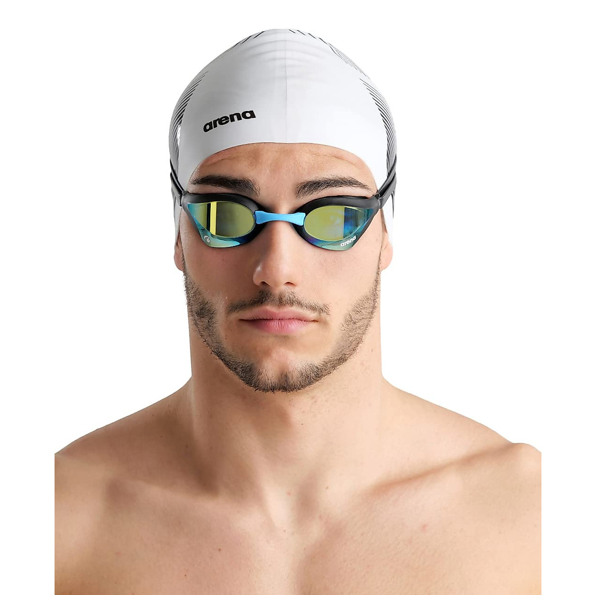 ARENA Unisex Cobra Core Swipe Anti-Fog Racing Swim Goggles for Men and Women Polycarbonate Mirror Lens, Aqua/Black