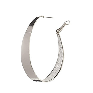 Guess Large Oval Glitter Silver Hoop Earrings