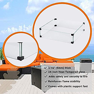 MASE 19-Inch Wind Guard Glass for Classic Square Outdoor Patio Propane Gas Fire Pit Table
