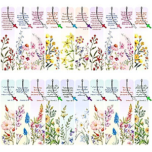 24 Pieces Christian Bookmarks for Women Flower Bible Verse Book Marks Floral Religious Bookmarks Christian Gift with 24 Pcs Cross Pendants for Reading Reward, Church Decoration (Flower Style)