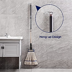 Eyliden Heavy Duty Commercial Cotton Mop Looped-End String Wet Industrial Mops 2pcs Cotton Head with Extendable Handle and Patent Stainless Steel Jaw Clamp Home Office Cement Floor Use