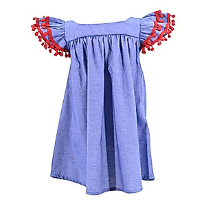Unique Baby Girls Back to School Denim Apple Dress (5Y, Red)