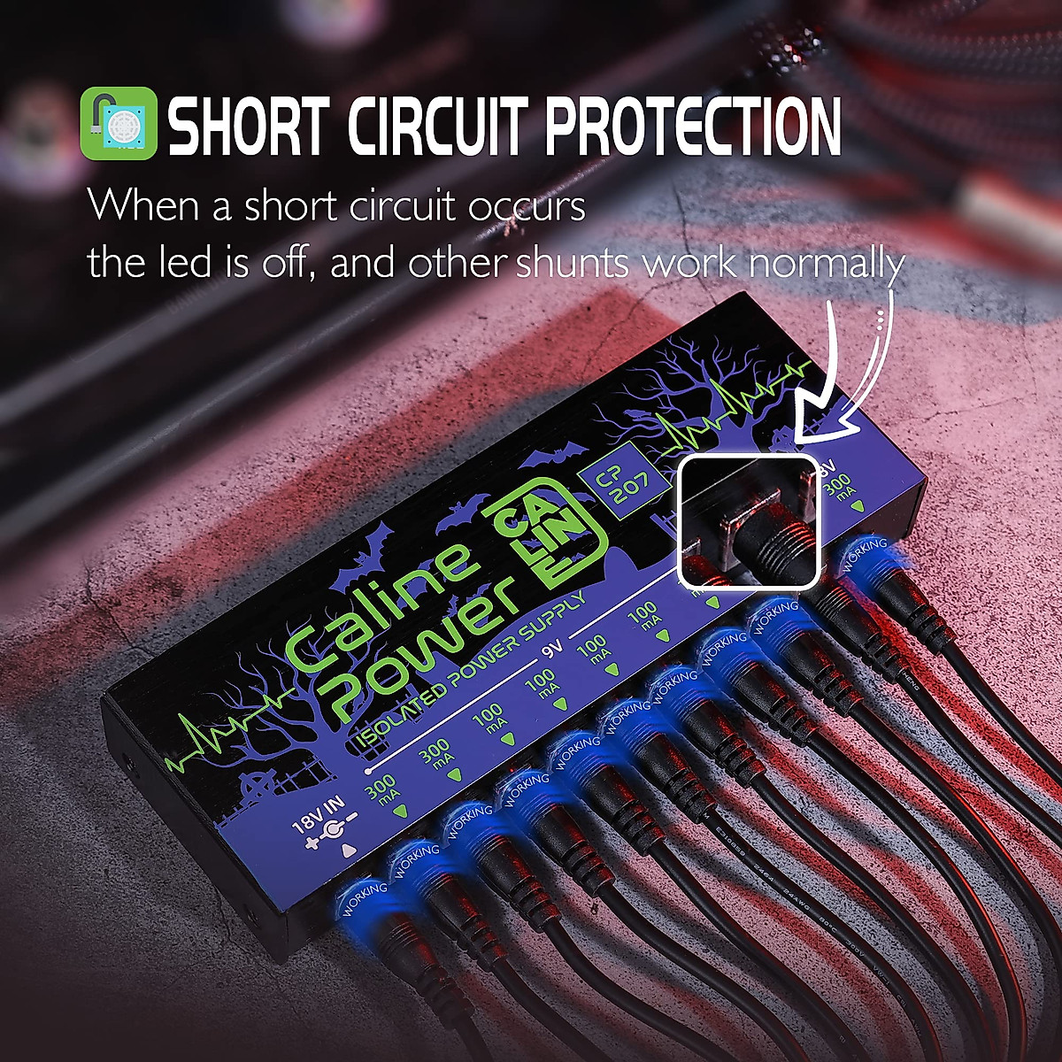 Caline CP-207 Guitar Pedal Power Supply, True Isolated Pedal Board Power Supply with 10 Totally Isolated DC 9V/12V/18V Outputs(100mA/300mA/500mA), Noiselessly