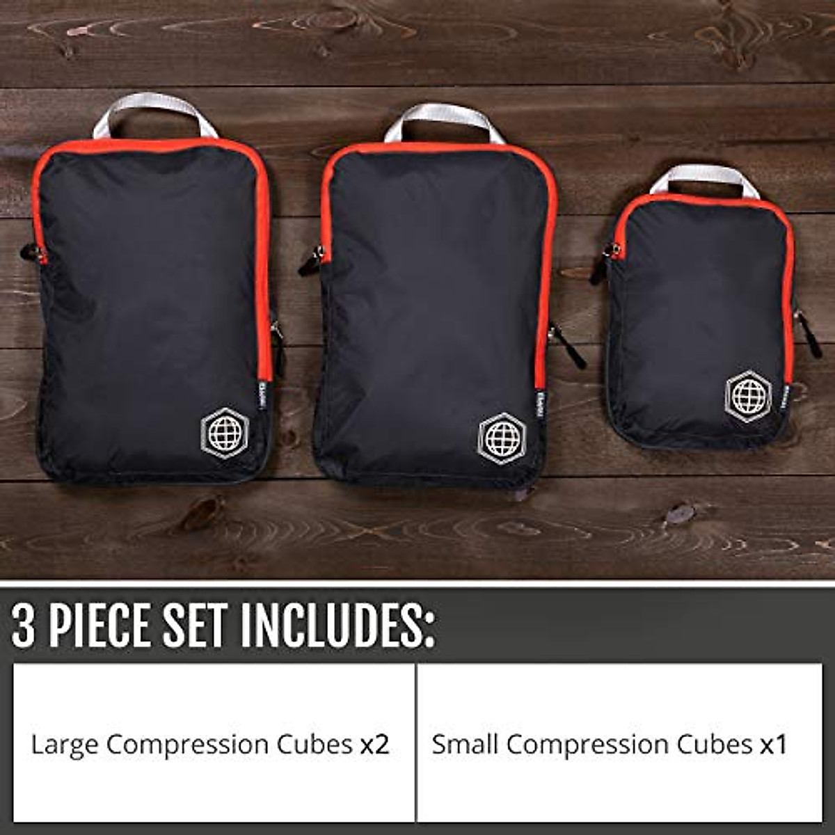 Compression Packing Cubes for Travel - Luggage and Backpack Organizer Packaging Cubes for Clothes (Grey and Orange, 3 Piece Set)