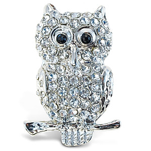 CoTa Global Owl Sparkling Refrigerator Magnet - Silver Sparkling Rhinestones Crystals, Cute Wild Life Animal Bird Magnet For Kitchen Fridge and Locker, Home Decor and Cool Office Decor Novelty - 1.75"