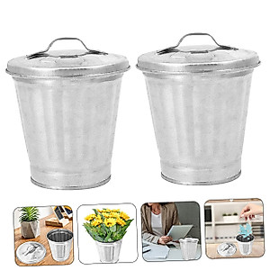 jojofuny Mini Iron Trash Can, Galvanized, As Shown