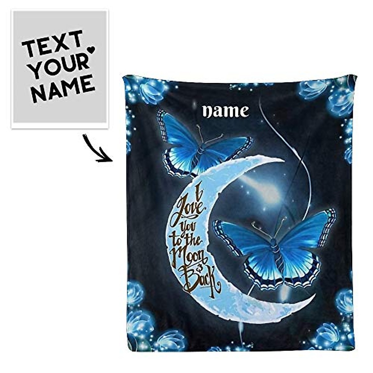 CUXWEOT Custom Blanket with Name Text Personalized I Love You to The Moon and Back Soft Fleece Throw Blanket for Gifts (50 X 60 inches)